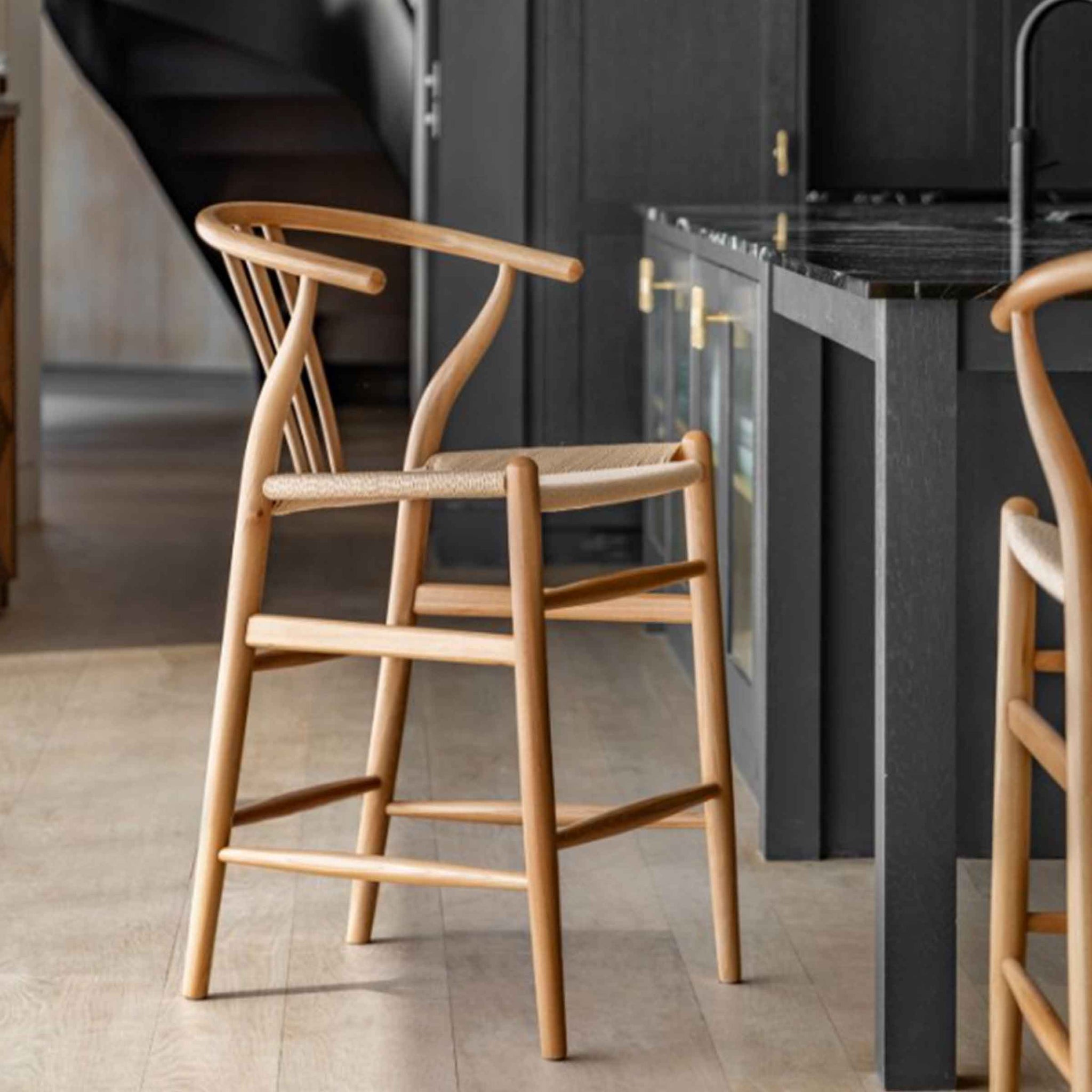 Banten Wishbone Back Bar Stool | Handwoven Seat & Modern Design
