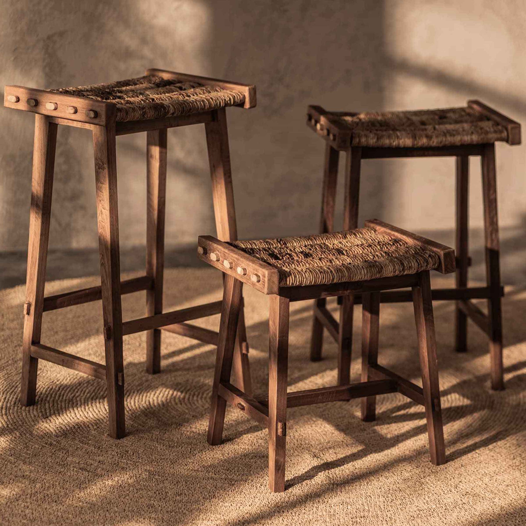 Caterpillar Stool | Sustainable Reclaimed Teak & Abaca Accent